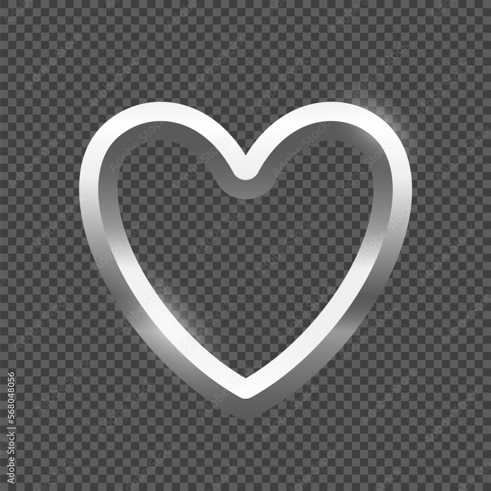 Silver heart frame on transparent background. Blank space for picture ...