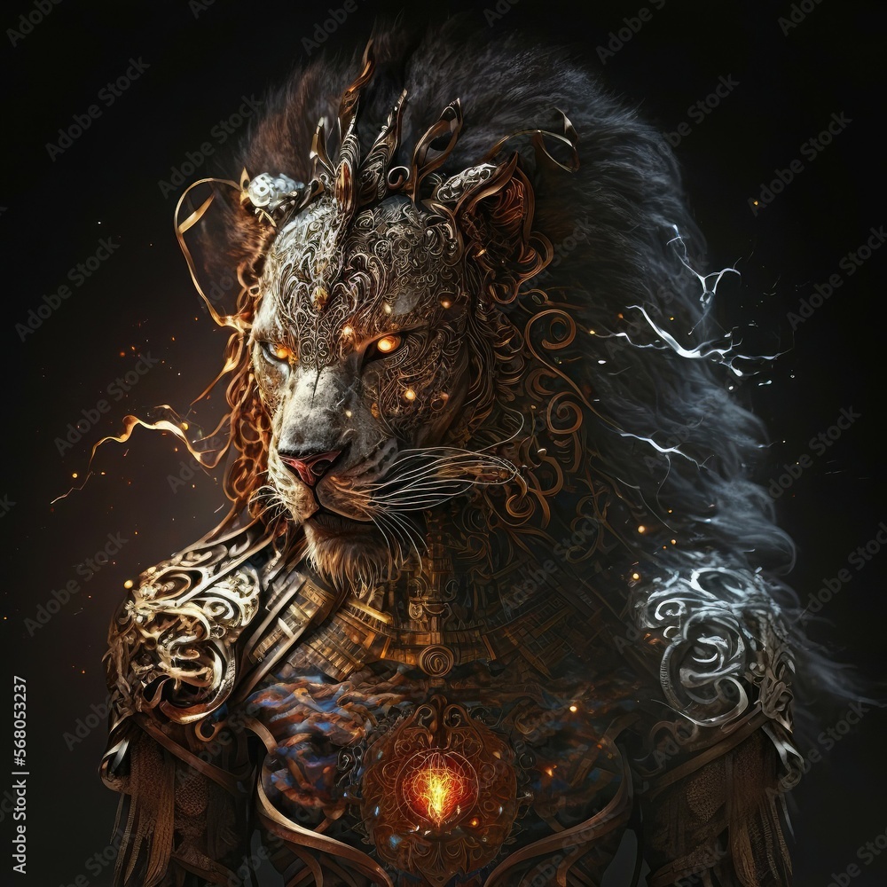 anthropomorphic humanoid lion warrior. Digital art. Generative AI Stock ...