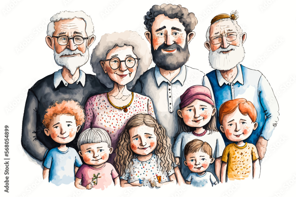 Vector image showing all the generations of a large Israeli family ...