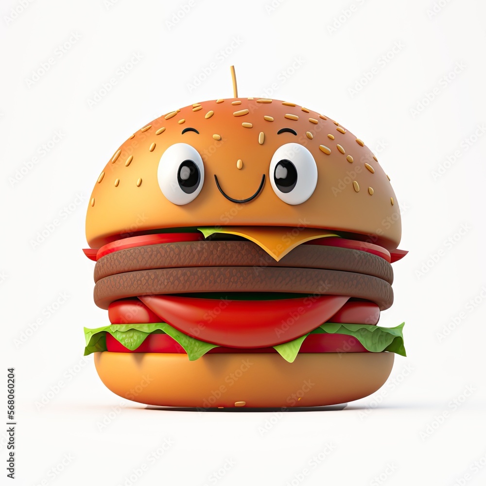 Cute Cartoon Hamburger Character (Generative AI) Stock Illustration ...