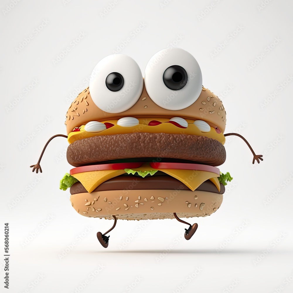 Cute Cartoon Hamburger Character (Generative AI) Stock Illustration ...