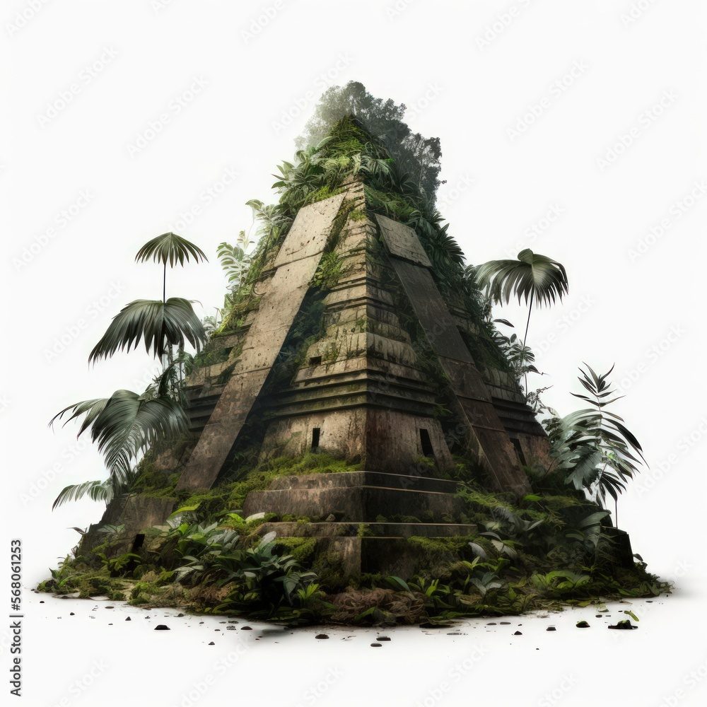 Detailed illustration of a lost forgotten secret temple pyramid in the ...
