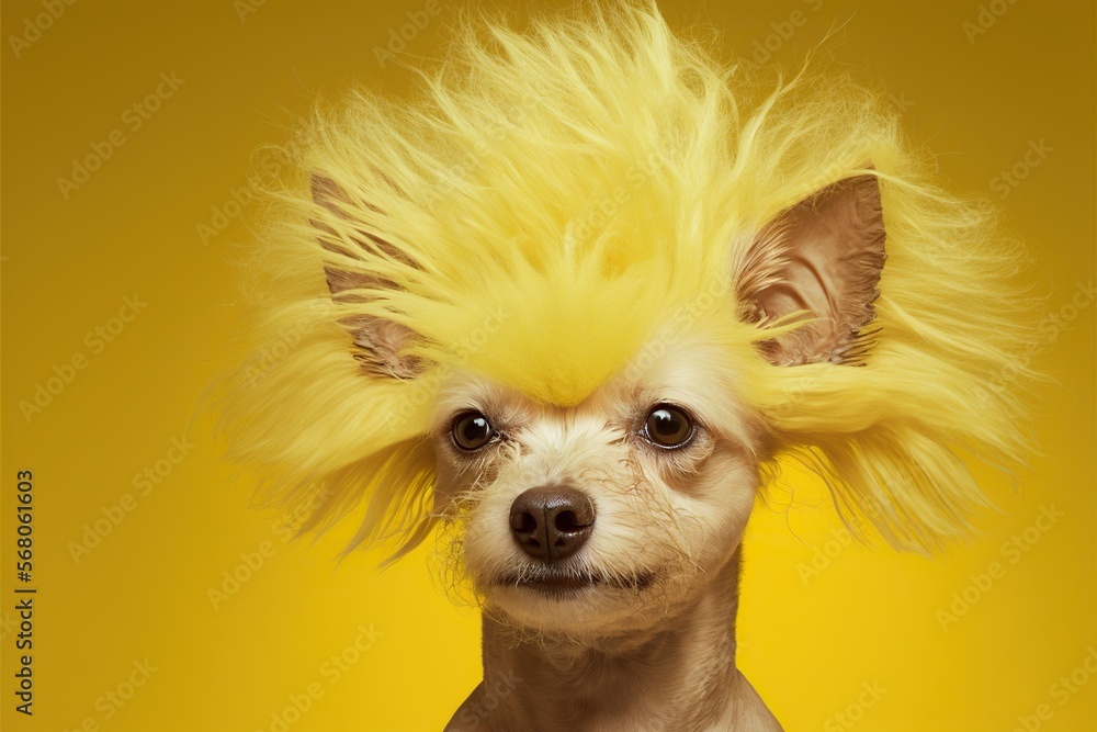Cute humanised dog with fashioned hairstyle isolated. Created with ...