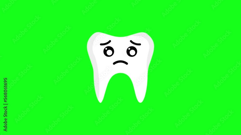 Sad Teeth Animation 4K with Green Screen, Toothache animation concept ...