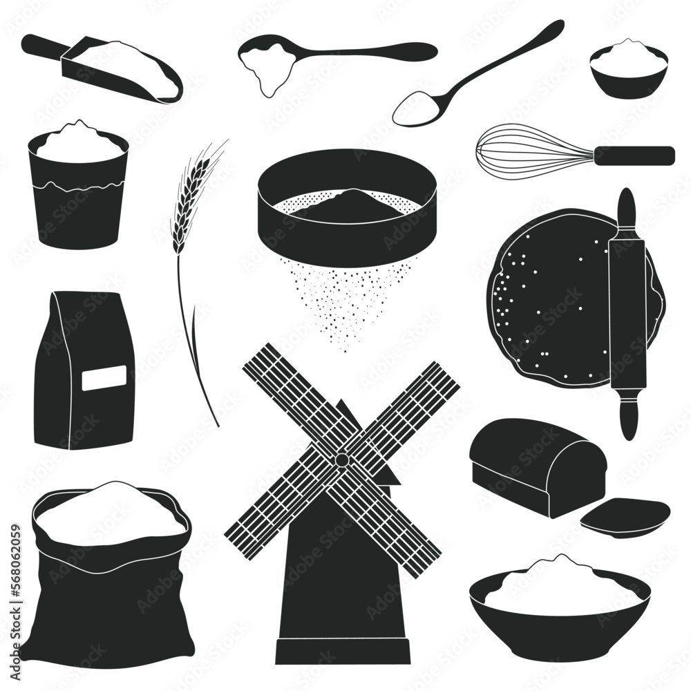 Flour vector black set icon. Vector illustration wheat on white ...