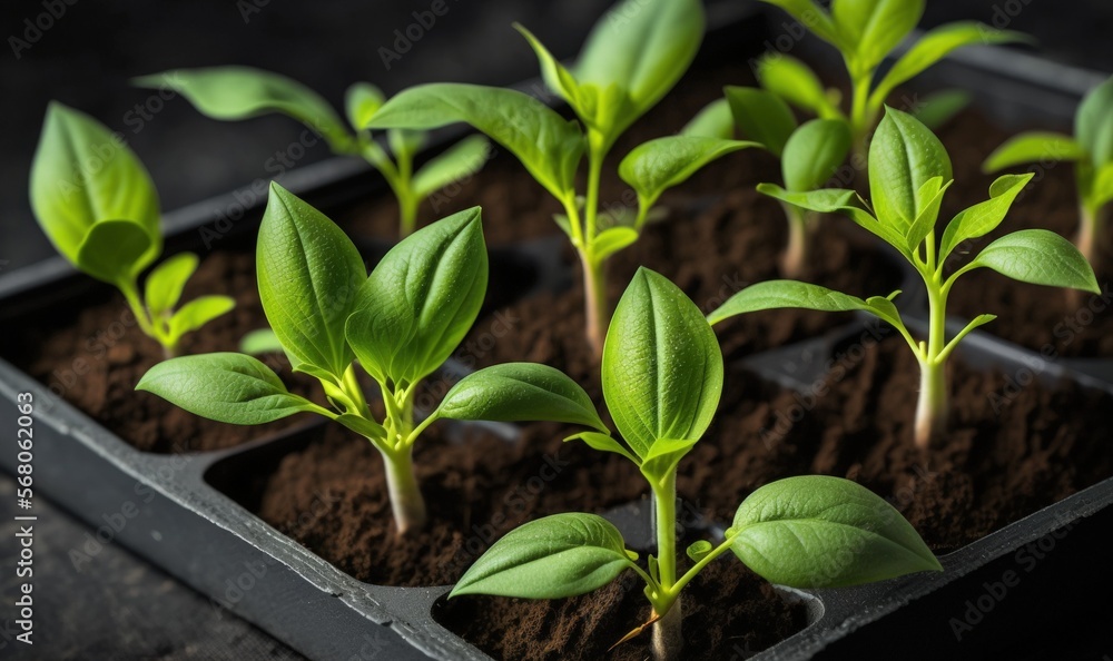 seedlings of agricultural tobacco. Tobacco seedlings in a seedling tray ...