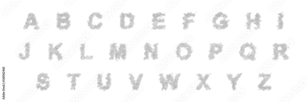 Cloud letters on transparent background. White uppercase alphabets in ...