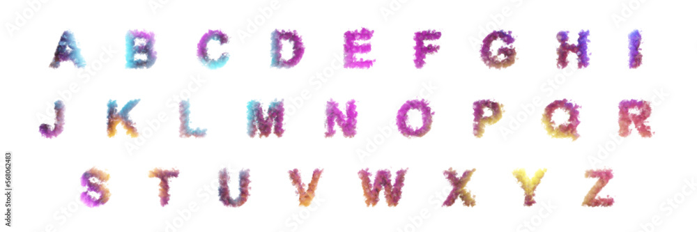 Cloud letters on transparent background. Font made of clouds. Colorful ...