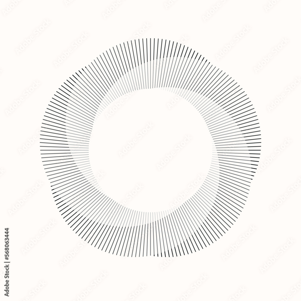 Circle with transition line elements from white to black. Abstract ...