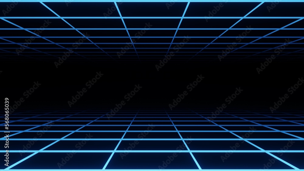 Synthwave Grid Background, Blue Neon Retro Sci-Fi, 3D Render Abstract Background Texture Stock ...