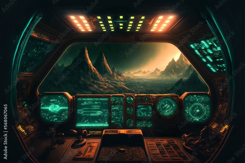 Sci-fi spaceship windshield and window with interface and ui design ...