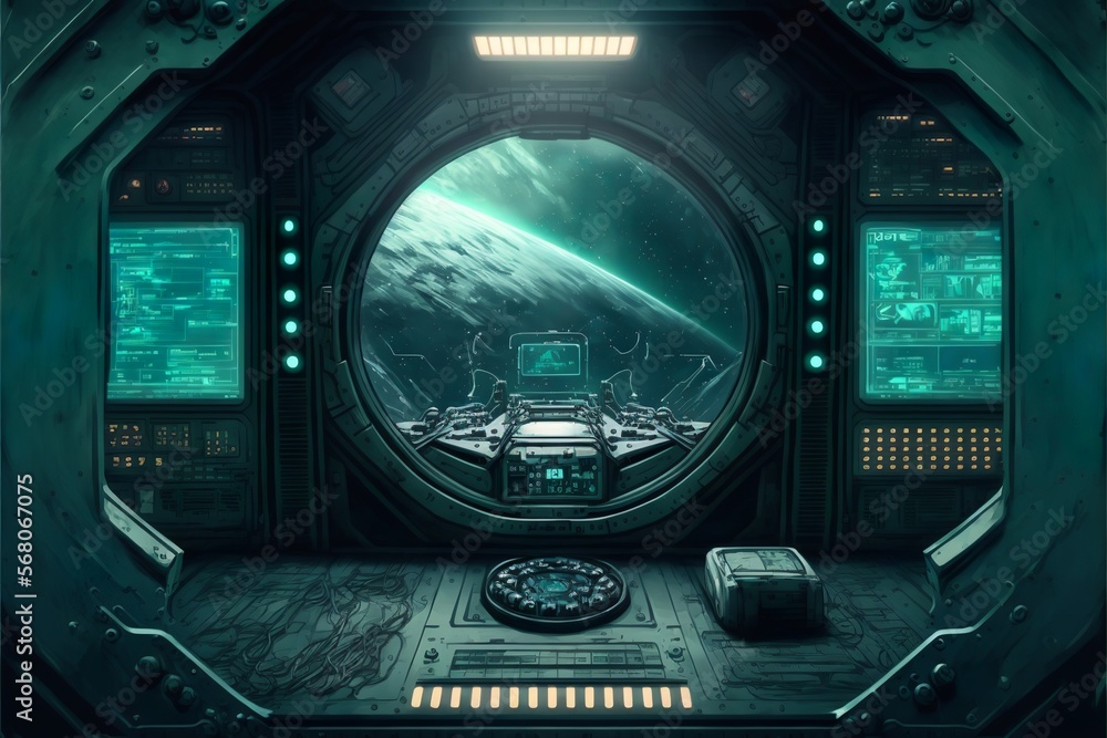 Sci-fi spaceship windshield and window with interface and ui design ...