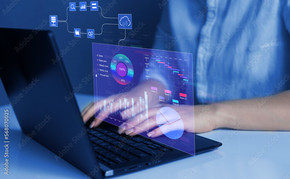 Data management and business analytics system.Report with KPI and ...