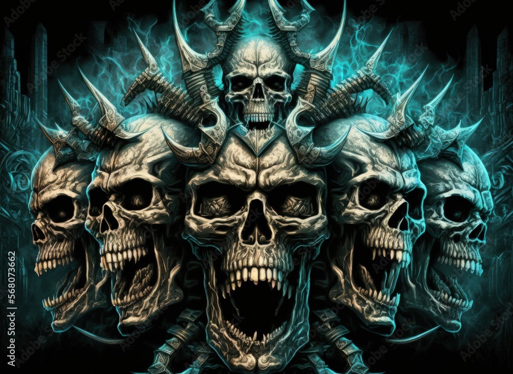Neo thrash metal demon skulls screaming in unison. Generative AI Stock ...