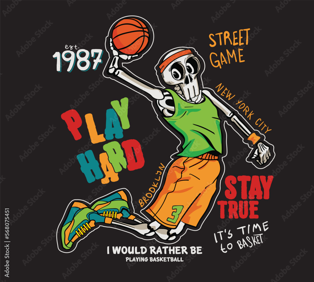 vector skeleton basketball player illustration Stock Vector | Adobe Stock