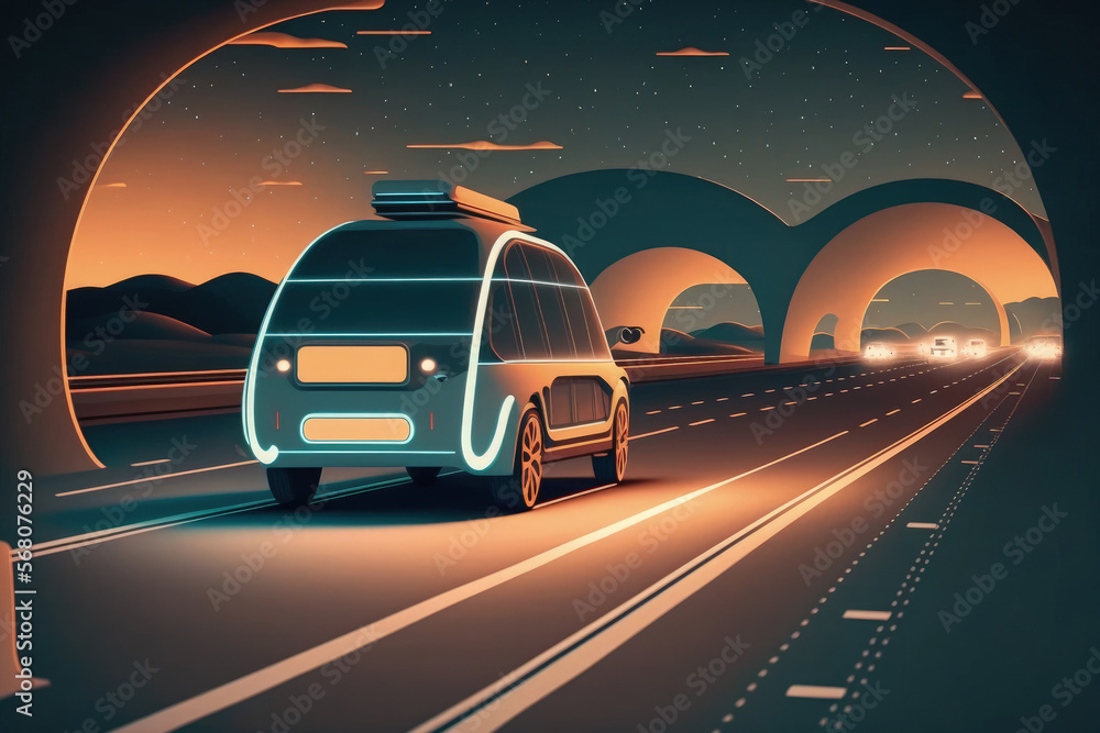 Highway Moving Autonomous Self Driving Car Animated Scanning ...