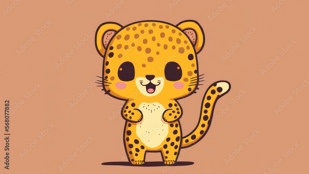 Cute picture of a leopard cub. Cartoon happy little drawn animals Stock ...