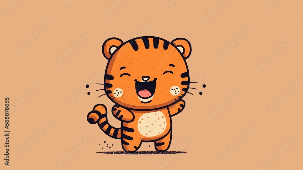 Cute illustration with a chibi tiger. Cartoon happy baby animals Stock ...