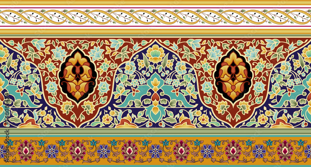 Tradional Mughal persian border motifs and islamic motif for textile ...