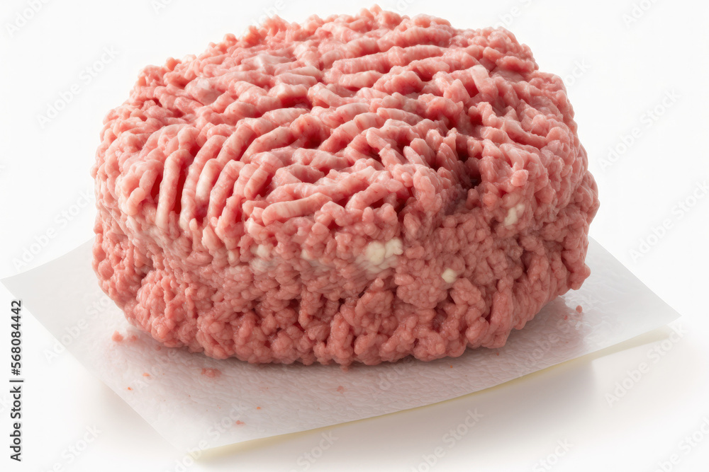 minced meat, pig, beef, and forcemeat, with a clipping path and a white ...
