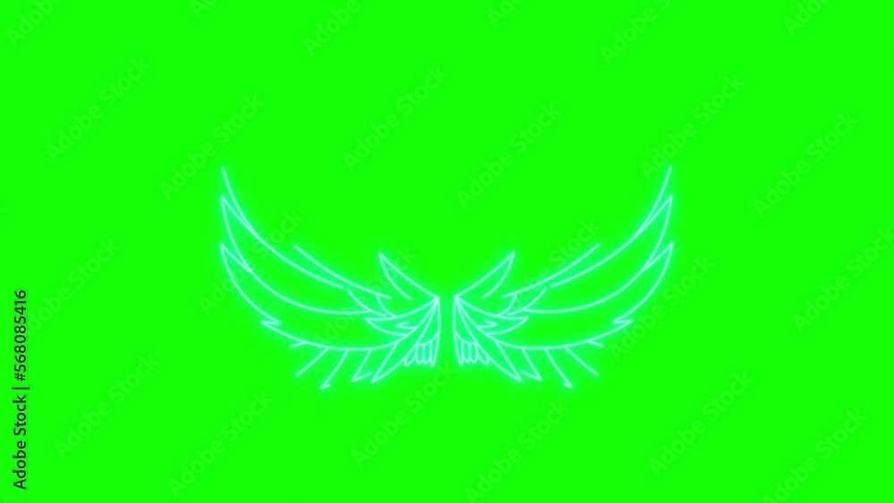 wings animation with neon effect flapping wings with green screen ...