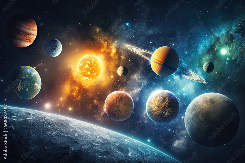 fantastic diagram of the solar system with the sun and planets in space ...