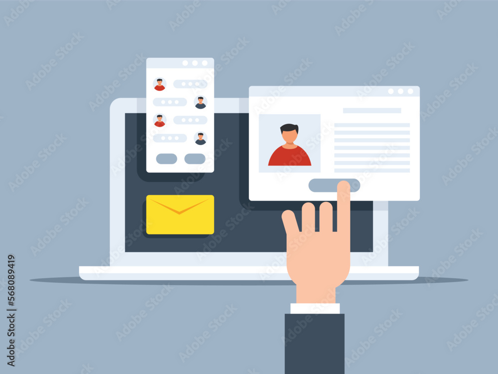 Human Resource Search Concept. Laptop with a messenger. Employee ...