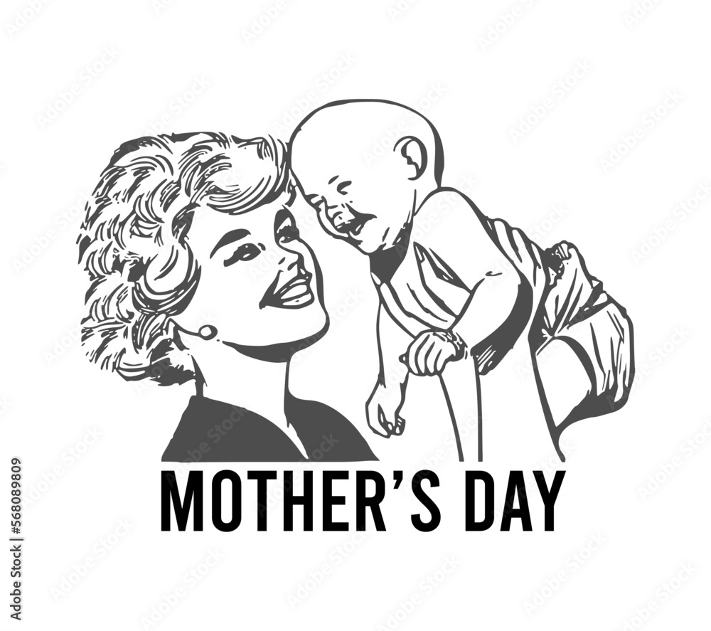 Abstract mother with a child in continuous one line drawing art style ...