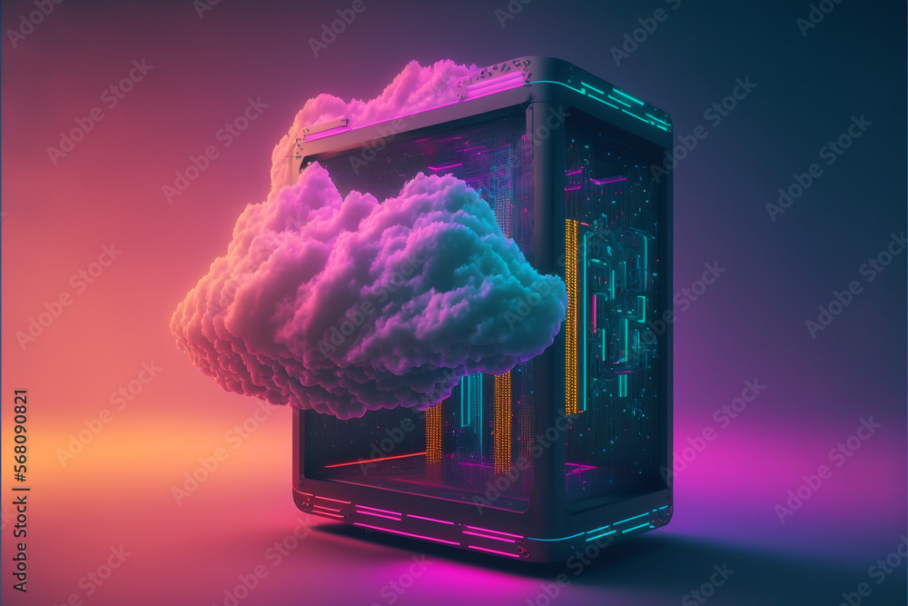 Ilustracja Stock: Neonowa chmura obliczeniowa, Neon cloud computing ... Ilustracja Stock: Neonowa chmura obliczeniowa, Neon cloud computing ...