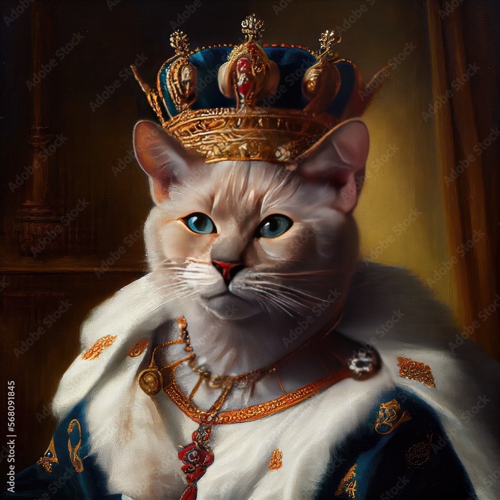 Funny cat historical oil painting of Queen Elizabeth II created with ...