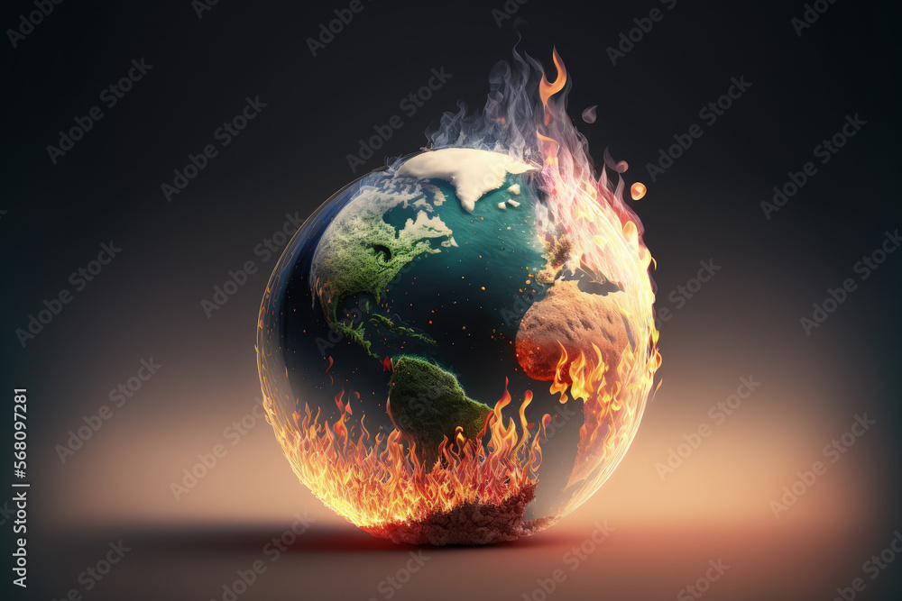Climate change, Fire burn earth globe with drought on background ...