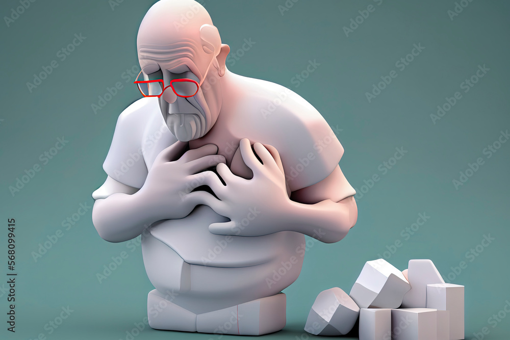 3D white people. Man with a heart attack Stock Illustration | Adobe Stock