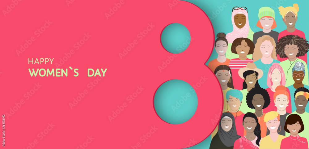 Happy International women`s day at 8th of March vector banner, flyer ...