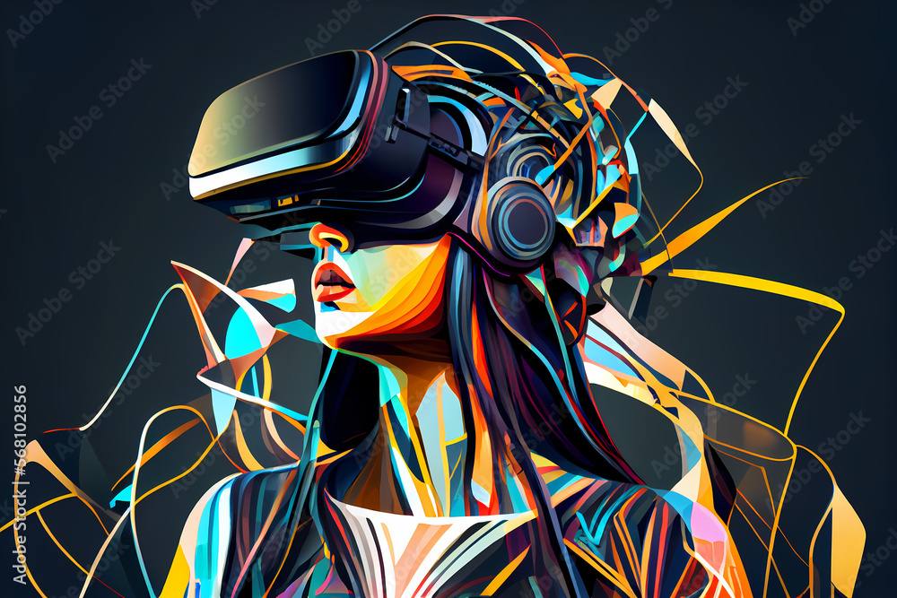 Metaverse Technology concepts. Girl play VR virtual reality goggle and experiences of metaverse ...