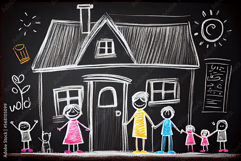 Kids drawing Happy family Mother, father, sister, brother Happy mom and ...