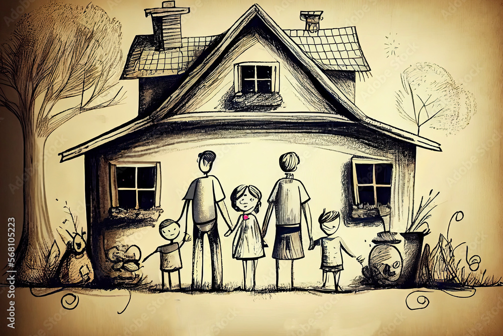 Kids drawing Happy family Mother, father, sister, brother Happy mom and ...