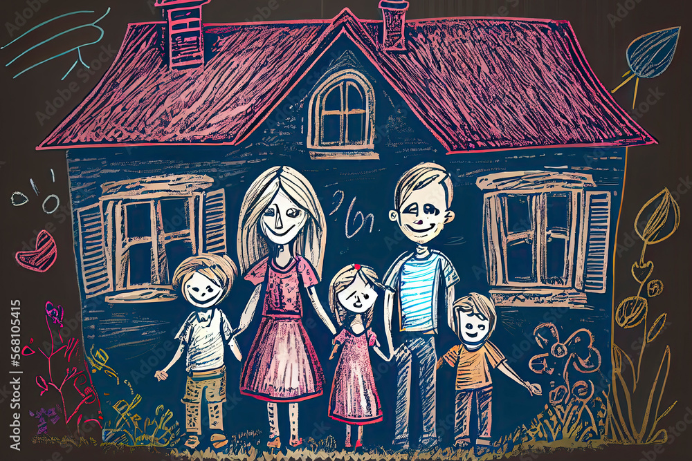 Kids drawing Happy family Mother, father, sister, brother Happy mom and ...