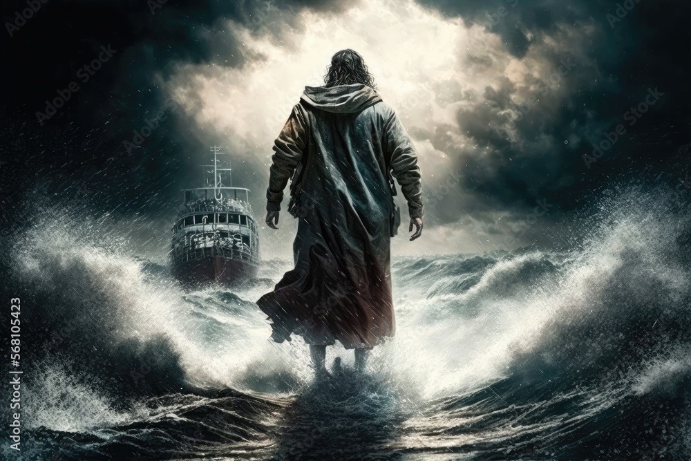 Jesus Shocks the Disciples by Walking on Water towards a boat Across ...