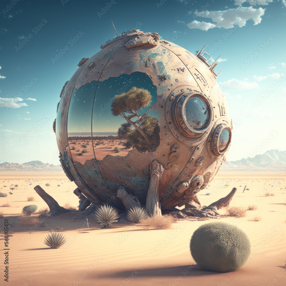 Crashed Old Space shuttle capsule in the desert artwork Stock ...