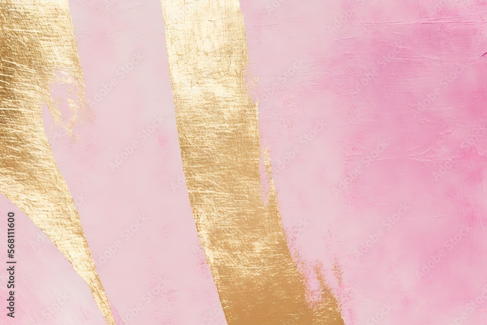 a pink and gold abstract painting with gold stripes on a pink ...