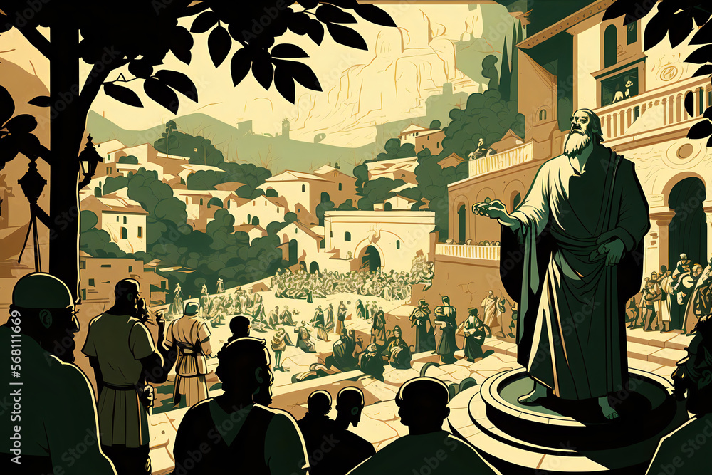 the trial of Socrates in the agora, as depicted by Plato. It shows the ...