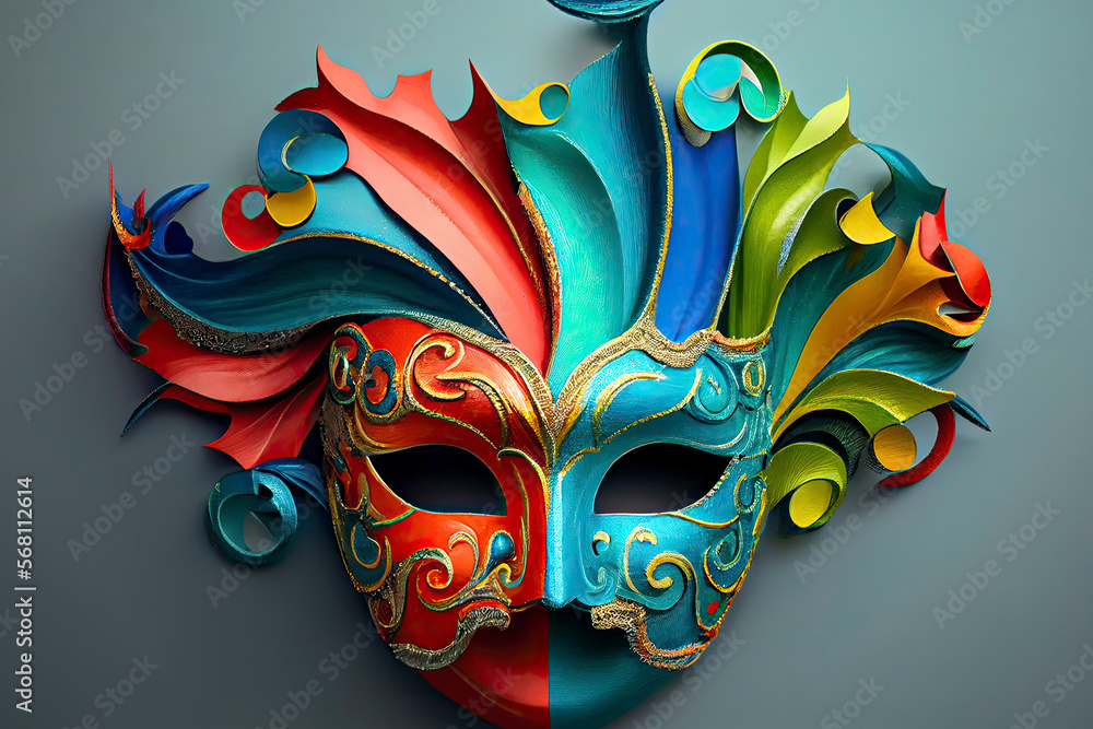 multi-colored carnival mask assembled from a large number of small ...