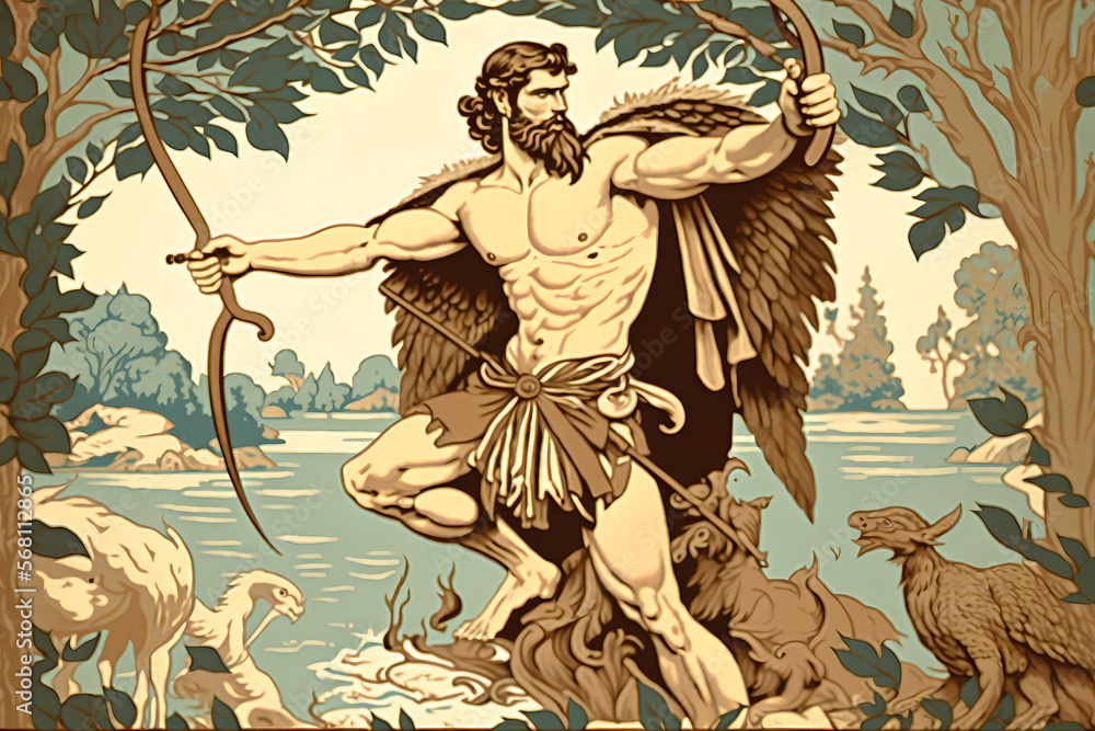 The illustration depicts Hercules in the midst of expelling the birds ...