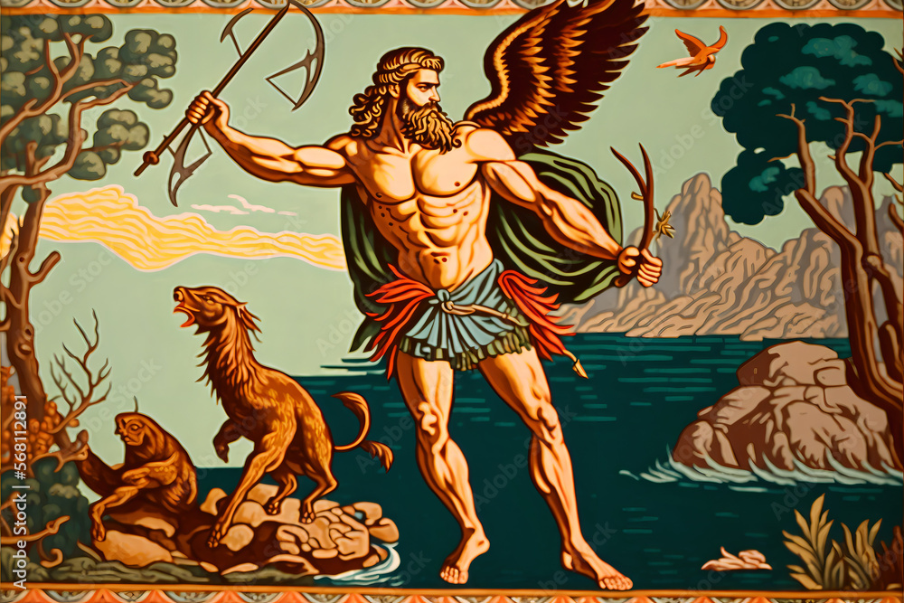 The illustration depicts Hercules in the midst of expelling the birds ...