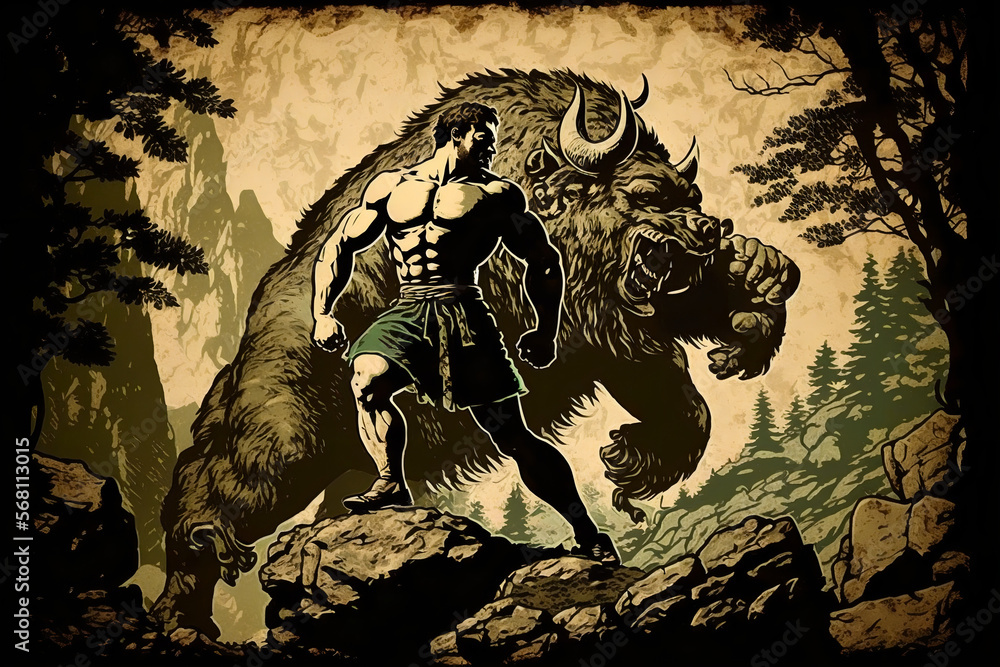 Hercules capturing the Erymanthian Boar as part of his third labor ...