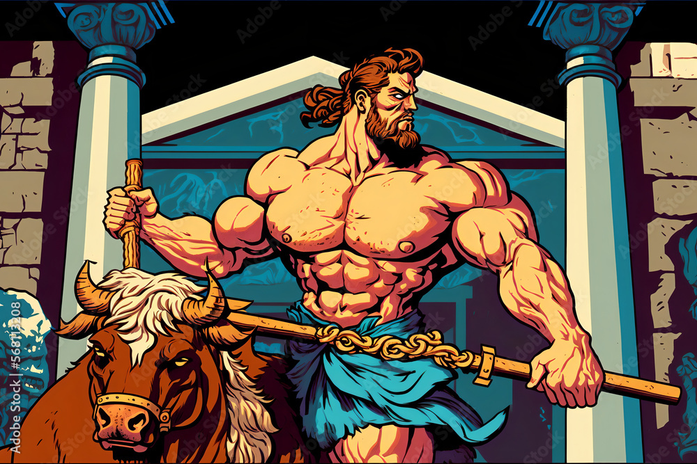 Hercules performing his sixth labor, cleaning the stables of King ...