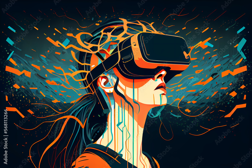Metaverse Technology concepts. Girl play VR virtual reality goggle and experiences of metaverse ...