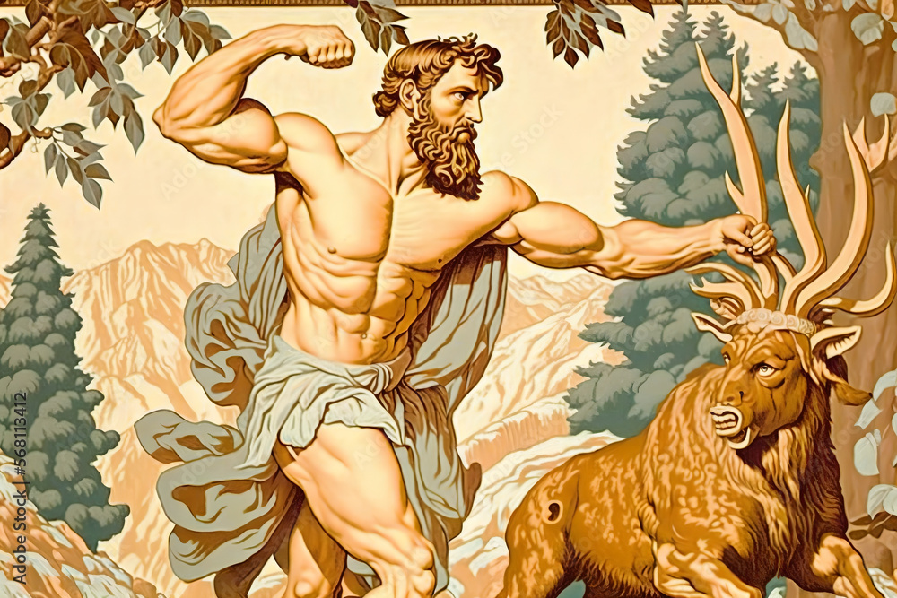 Hercules capturing the Stag of Ceryneia, the fourth of his twelve ...