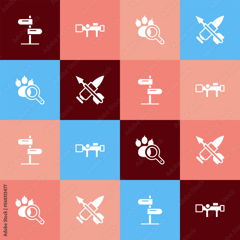 Set pop art Road traffic sign, Sniper optical sight, Paw search and ...