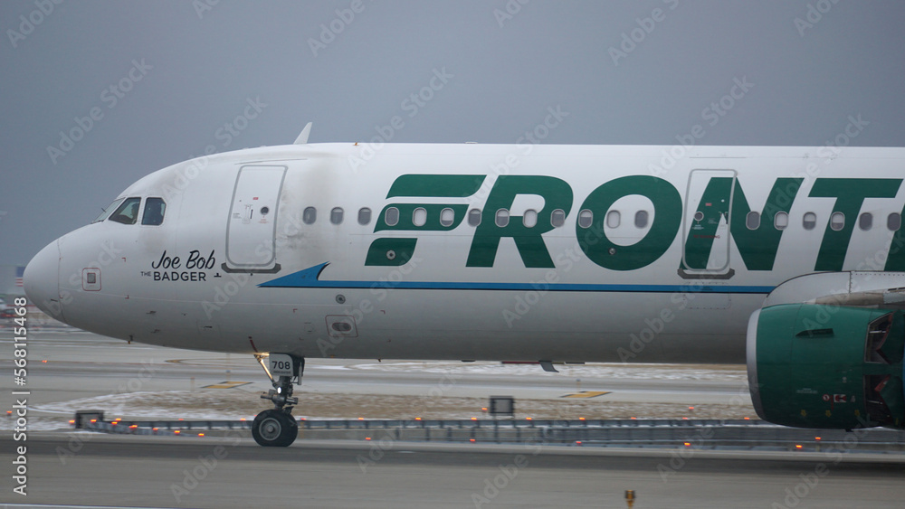 Frontier Airlines Airbus A321 with Joe Bob the Badger livery taxies on ...